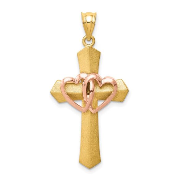 Kazi Luxury | Jewelry | 4k Yellow Gold Twotone Double Heart Cross Charm ...